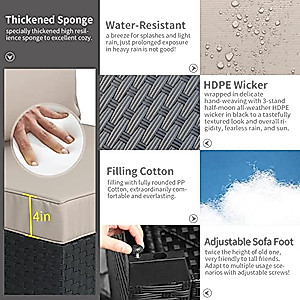 Rattaner Outdoor Furniture Set 3 Pieces Wicker Patio Furniture Outdoor Sectional Patio Couch Outdoor Coffee Table with Storage All-Weather No-Slip Cushions Waterproof Covers, Khaki