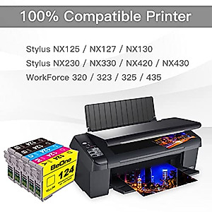 BeOne Remanufactured Ink Cartridge Replacement for Epson T124 124 to use with Stylus NX125 NX127 NX130 NX230 NX330 NX420 NX430 Workforce 320 323 325 435 Printer (2BK 1C 1M 1Y)