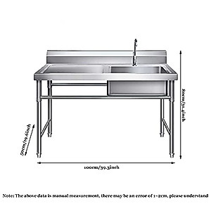 Floor-Standing Commercial Stainless Steel Sink Portable Kitchen Sink Outdoor Camping with Stand Stainless Utility Sink Suitable for Restaurants Kitchens and Families (1005080cm)