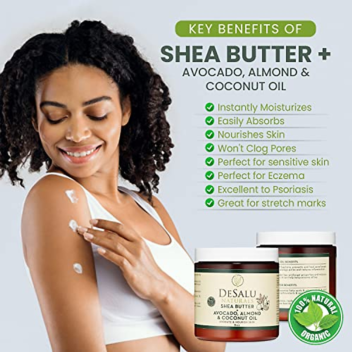 Desalu Naturals Pure Unrefined Shea Butter with Avocado Oil, Almond Oil & Coconut Oil - 100% Natural African Shea Butter for Skin - Safe for All Skin Types.