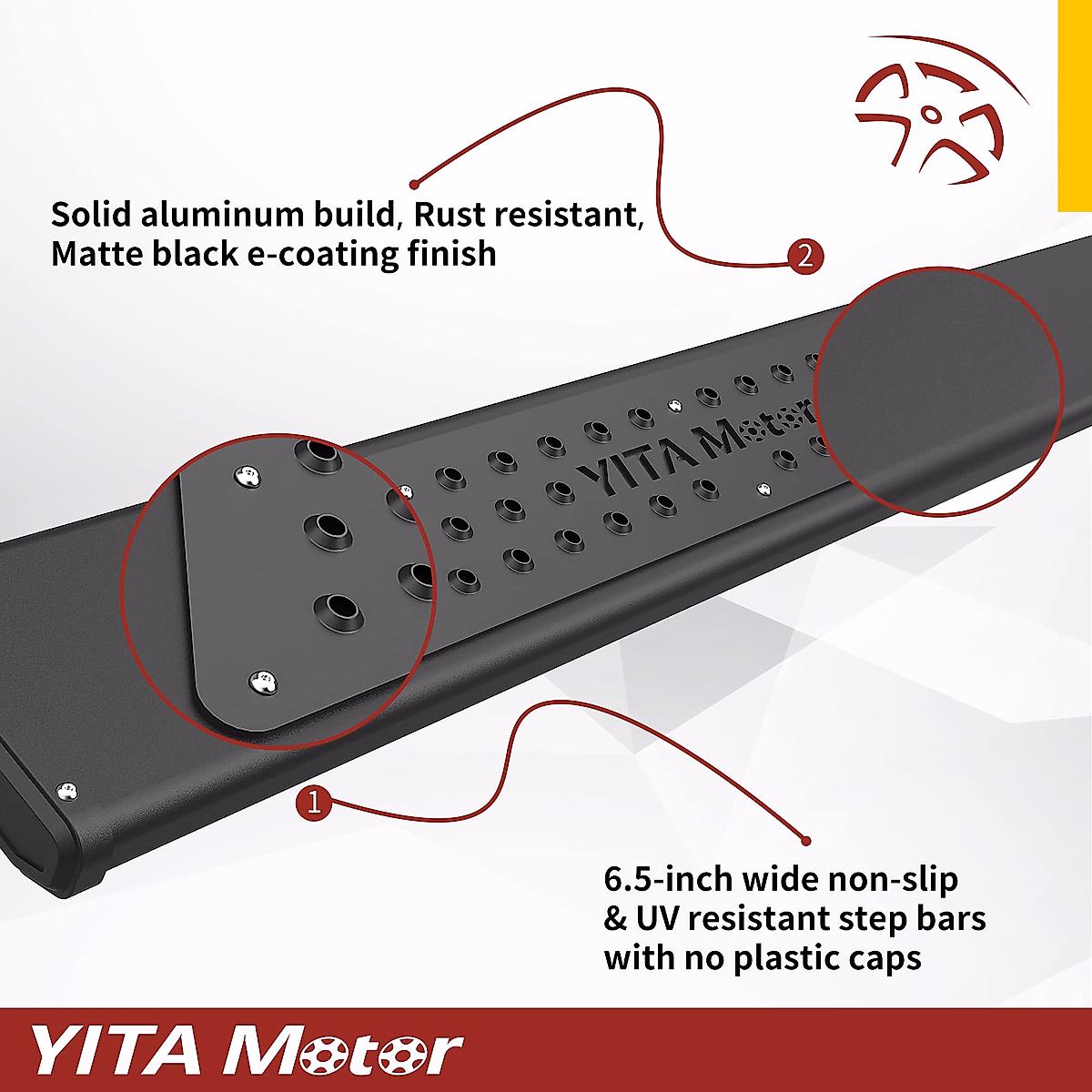 YITAMOTOR 6.5 Inches Running Boards Compatible with 2005-2023 Toyota Tacoma Double/Crew Cab (4 Full-Size Doors), Truck Side Steps Aluminum Nerf Bars