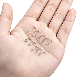 Tornito 20G 10Pcs Stainless Steel L Shaped Nose Studs Rings CZ Nose Ring Labret Nose Piercing Jewelry for Men Women Silver Tone 1.5mm-2mm-2.5mm-3mm-3.5mm CZ