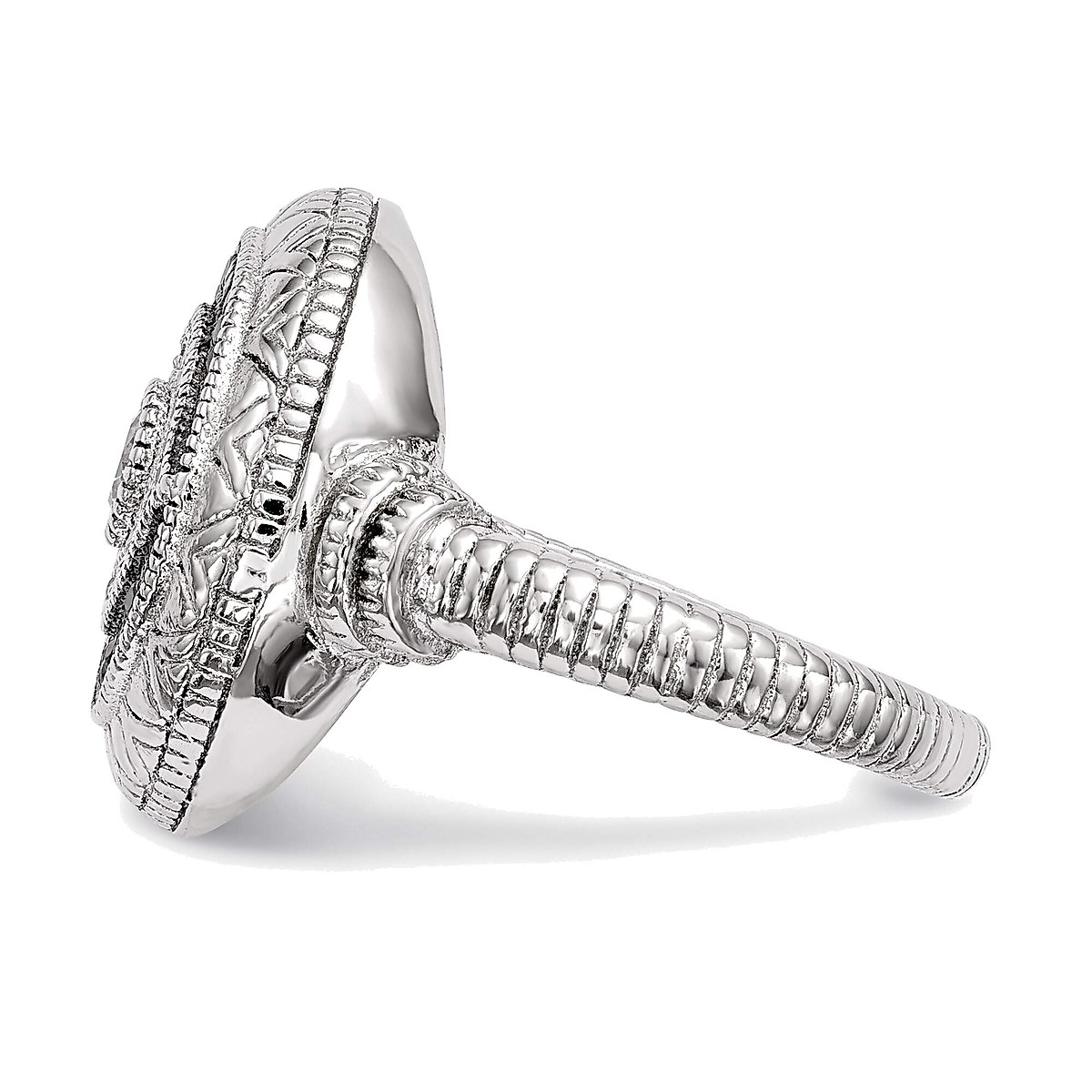 Bonyak Jewelry Solid Sterling Silver Rhodium-Plated Black and White CZ Evil Eye Ring in Size 8