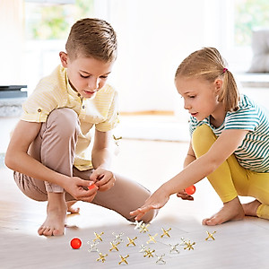 Biubee 5 Sets Retro Metal Jacks and Ball Game- 50 Pcs Gold and Silver Toned Jacks with 5 Red Rubber Bouncy Balls, Classic Game of Jacks for Party Favor, Game Prizes, Kids and Adult of All Ages