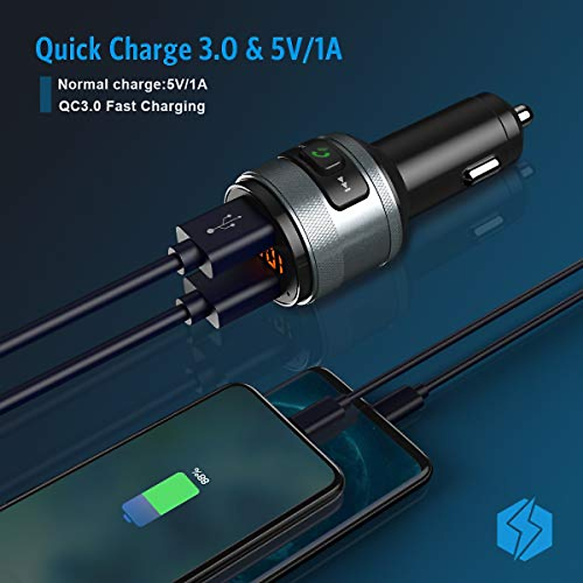 Criacr Bluetooth FM Transmitter for Car, Wireless Radio Transmitter Adapter Car Kit, MP3 Music Player, Dual USB Ports, QC3.0 Quick Charging, Hands Free Calling, Support USB Flash Drive