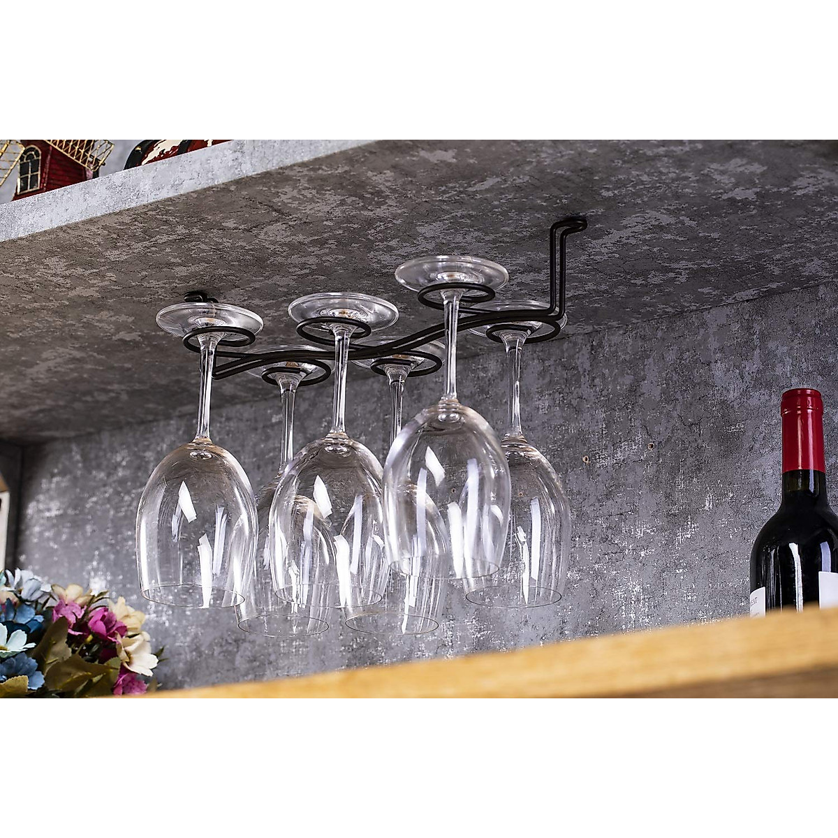 DBYAN Under Cabinet Wine Glass Rack Stemware Holder,Holds up to 8 Glasses Vintage Style Stainless Steel Wall-Mounted Hanging Wine Glass Hanger For Bar Home Cafe,Oil Rubbed Bronze