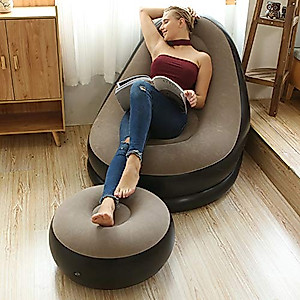 Inflatable Lounge Chair for Adults, Folding Portable Lazy Sofa with Foot Stool Lazy Flocking Recliner Chair Air Couch Sofa for Indoor Livingroom Gaming Bedroom Office Balcony, Outdoor Travel Camping