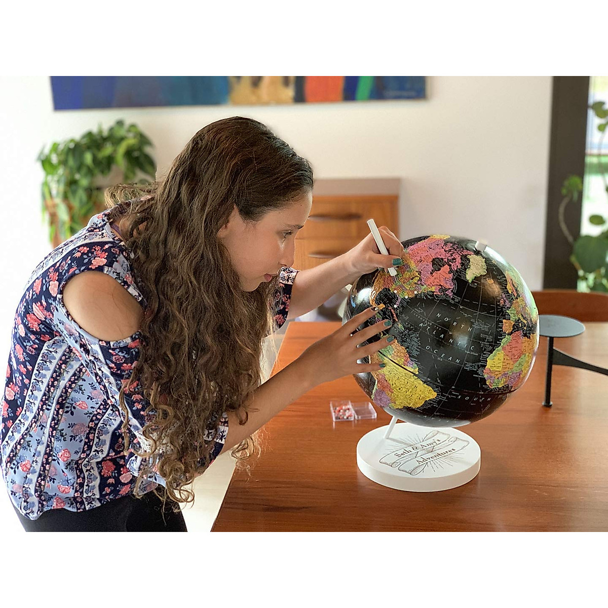 Push Pin Globe Ivory, Custom Travel Globe with Pins, Wedding Gift, Travel Gift for Gouple