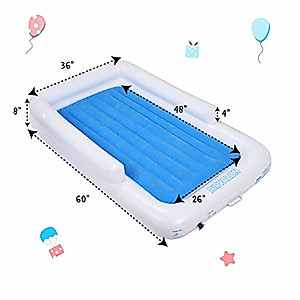 Airvalon Inflatable Toddler Travel Bed with Fitted Bed Sheet + Pump | Portable Toddler Bed for Kids | Toddler Air Mattress | Kids Air Mattress - Blue/Pink