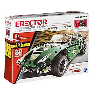 Meccano Erector Roadster 5-in-1 Building Kit, 174 Parts, STEM Engineering Education Toy for Ages 8 and Up