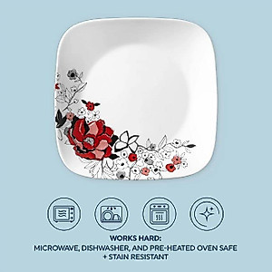 Corelle Chelsea Rose 16pc, Service for 4, Dinnerware Set, 8 plates 8 bowls, Chip & Break Resistant, Dinner Plates and Dinner Bowls, Corelleware Plates (1147225)