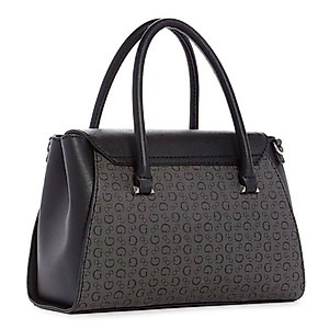 GUESS Women's Godfrey Black Logo Print Lock Charm Medium Satchel Shoulder Crossbody Bag Handbag