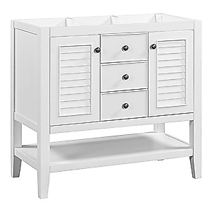 i-POOK 35" Bathroom Vanity Without Sink, Modern Undermount Bathroom Sink Cabinet with 2 Cabinets, 2 Drawers, Open Shelf and Adjustable Divider, Freestanding Bathroom Vanities, White