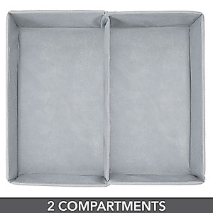 mDesign Soft Fabric Dresser Drawer and Closet Storage Organizer Bin for Child/Kids Room, Nursery, Playroom - Divided 2 Section Tray - Textured Print, 2 Pack - Gray