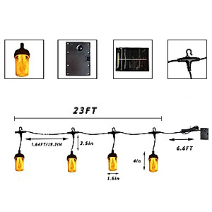 23 FT Solar Flickering Flame Outdoor String Lights 15 LED Waterproof Decorative Hanging Patio Backyard Garden Party Wedding Christmas Transparent (Warm White)