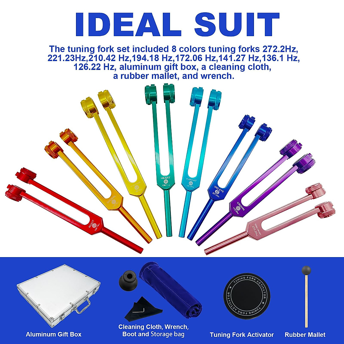 Chakra Tuning Fork Set, Upgraded Weighted Tuning Forks for Healing Chakra Set, Sound Healing Instruments Kit with Tuning Fork Activator for Chakra Healing Therapy, DNA Healing, Yoga, Meditation