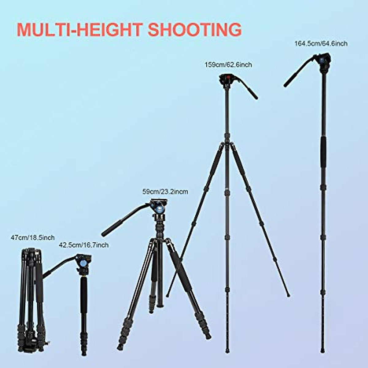 Sirui 2-in-1 Traveler Series Aluminum Video Tripod with VA-5 Fluid Head for Cameras Monopod Conversion 26.5lbs Load Capacity 62.6Inch 360 Degree Panning Base 1/4" and 3/8" Screws (Traveler VA)