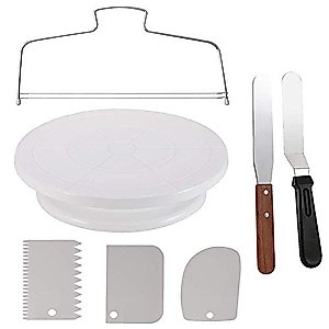 Cake Decorating Turntable,Cake Decorating Supplies with Decorating Comb/Icing Smoother(3pcs),2 Icing Spatula with Sided & Angled …