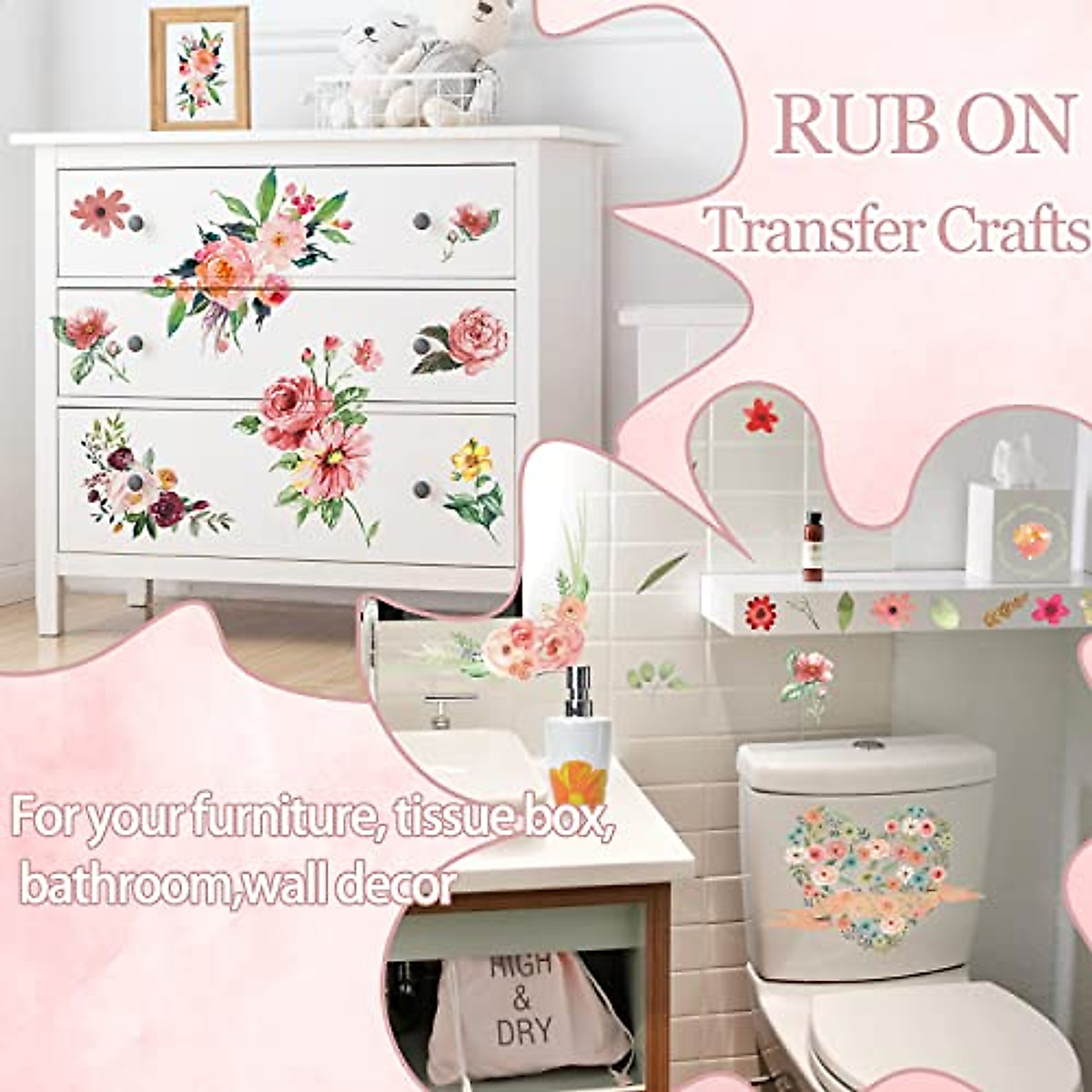 3 Sheets Rub on Transfers for Furniture, Farmhouse Rub on Transfers for Crafts, Furniture Rub on Transfer Stickers for Wood Home Decor Transfers,13.78 * 6.89inches