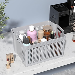 Wakikini 12-Pack Plastic Deep Storage Basket, Large Plastic Stackable Baskets, Gray