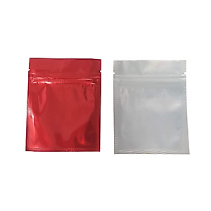Clear Front Resealable Red Mylar Bags - 5 Mil - 3.5" x 4.5" Zip Seal Heat Sealable Odor Proof Pouch for Herbs Food Vitamins Gummies Snacks Storage Container (100 or 3000) (100)
