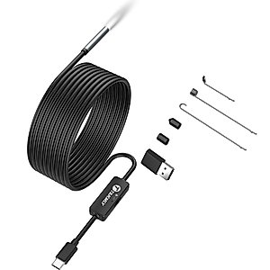 USB C Endoscope for OTG Android Phone, Computer, 5.5 mm Borescope Inspection Snake Camera Waterproof, 16.4 Ft Semi-Rigid Cord with 6 LED Lights, Compatible with Windows PC, MacBook