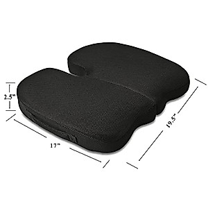 TravelMate Extra-Large Gel-Memory Foam Seat Cushion – Perfect for Office Chair and Wheelchair – Does Not Slip Even on Marble Floors – Washable & Breathable Cover – Relieves Back Pain – 19.5”x17”x2.5”