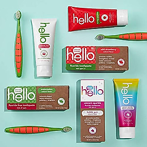 Hello Natural Watermelon Flavor Kids Fluoride Free Toothpaste, Vegan, SLS Free, Gluten Free, Safe to Swallow for Baby and Toddlers, 4.2 Ounce (Pack of 4)