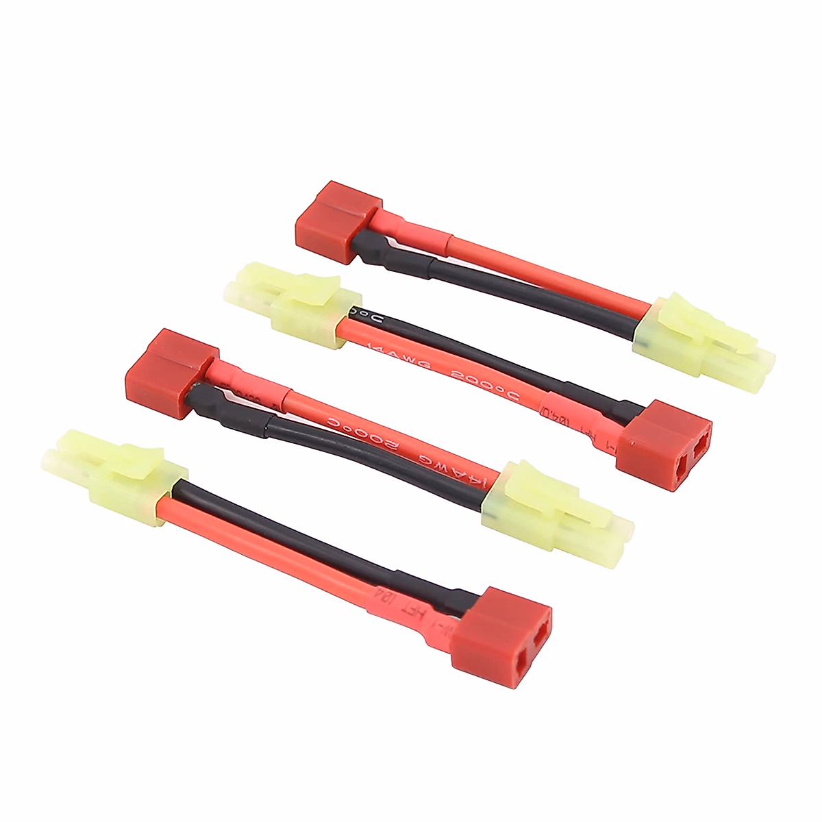 4pcs Compatible with Small Mini-Tamiya Male(Reversed) to T-Plug Female Adapter with 5cm 2in 14awg Wire for Airsoft Gun(BDHI-12)