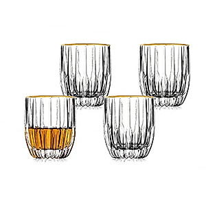 Godinnger Double Old Fashioned Glass, DOF, Glass Cup, Drinking Glass, Stemless Glass, Wine Glass, Gold Trim