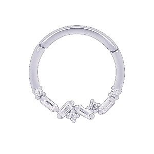 CUSHIONBLUE 14k Gold Baguette Diamond Cluster Hoop, Genuine Diamond Cartilage, Tragus Daith Helix Septum Ring,Gifts for her (Yellow Gold, 14K Gold)