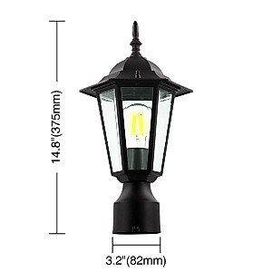 ZJOJO Outdoor Post Light with E26 LED Bulb,Clear Glass Shade Pole Lantern Fixture,Garden,Patio,Pathway,Black,3038,2 Pack