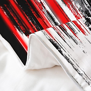 Feelyou Red White Black Bedding Duvet Cover 100% Cotton Set Stripes Reversible Bedding Set Geometric Comforter Cover Set for Room Decor Modern Abstract Art Bedspread Cover Twin Size With 1 Pillow Case