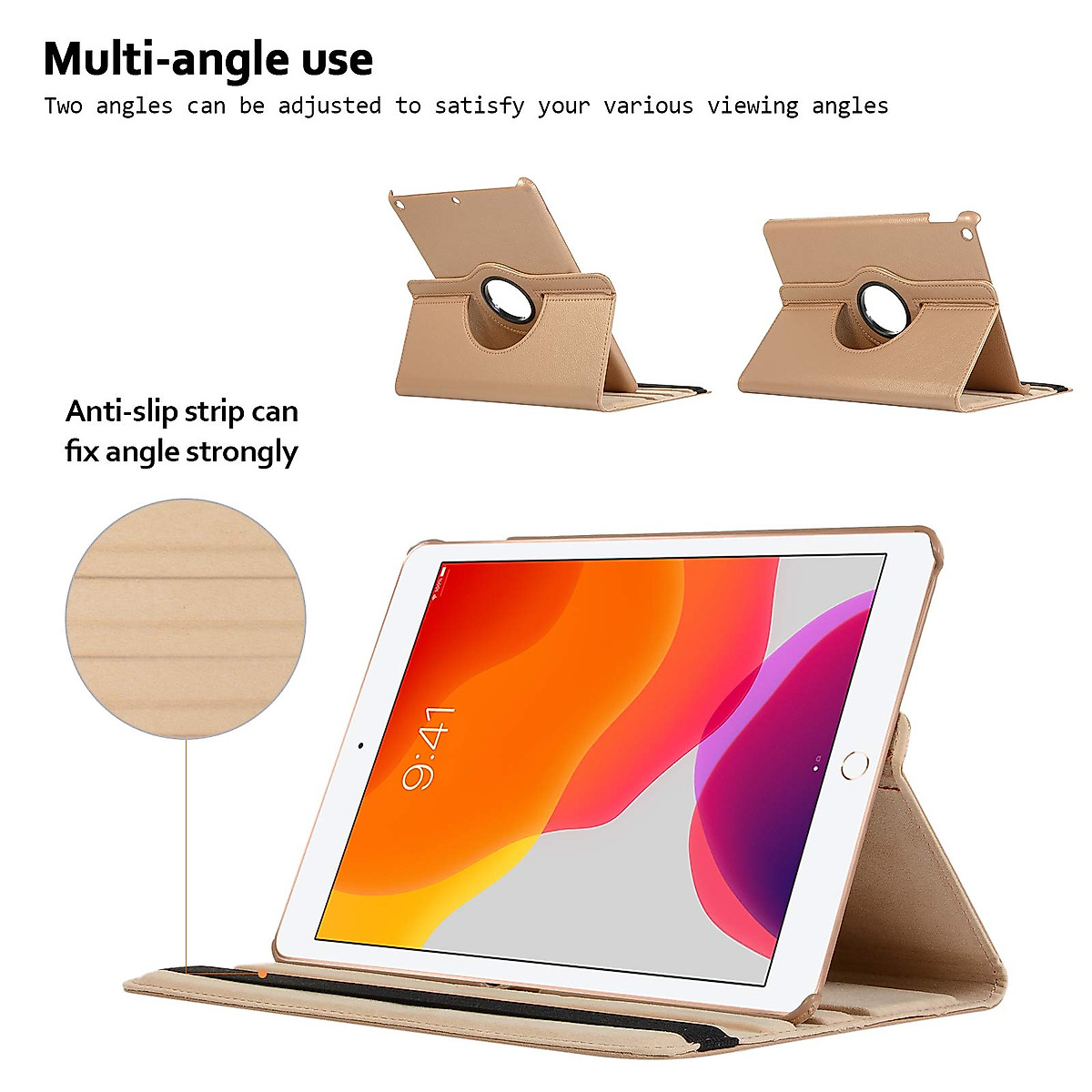 Rotating Case for iPad Pro 12.9-inch 1st & 2nd Generation (2015/2017), Techcircle Slim Premium PU Leather Smart Cover Multi-Angle Viewing Stand Folio Magnetic Hard Shell Protective Case, Off-White