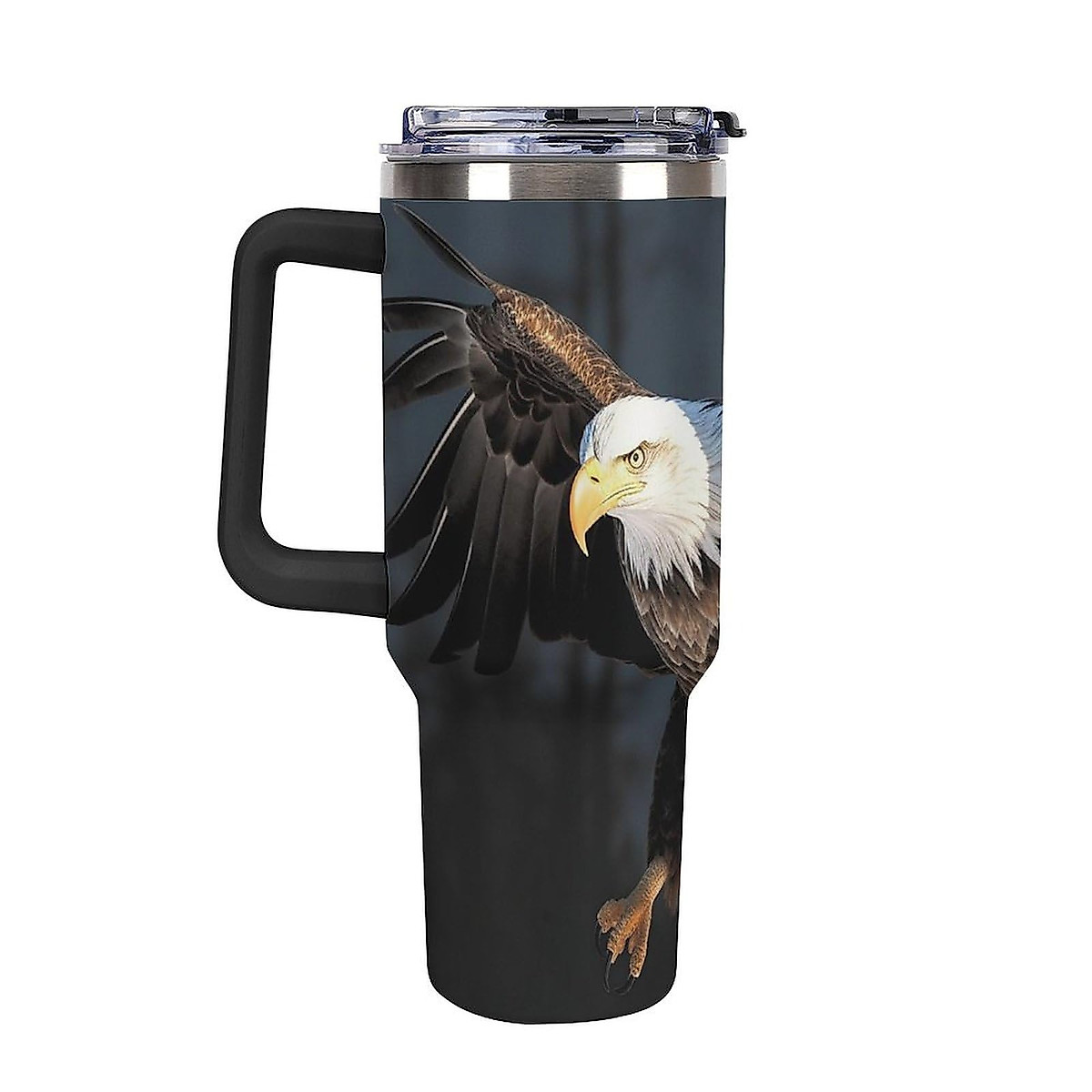 QWJKM Bald Eagle Tumbler with Handle Large Insulated Car Cup 40 OZ Stainless Steel Travel Mug Leak Proof Water Bottle with Lid And Straw for Car Home Office Gifts