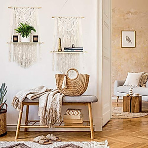 GregCo Handmade Macrame Wall Hanging Shelf - Decorative Floating Bohemian Shelf for Plants, Books and Vases - Woven and Handmade Display Shelving Unit for Homes or Office