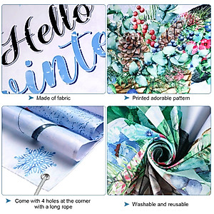 Hello Winter Welcome Porch Sign Door Cover Banner Winter Party Decoration Backdrop Floral Bike Banner Large Seasonal Door Banner Background Door Cover, 70.8 x 35 Inch (Winter Style)