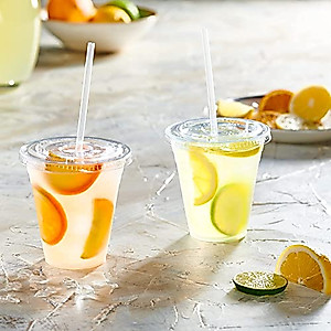 Comfy Package [12 oz. - 100 Count Clear Plastic Cups With Lids, Disposable Coffee Cups with Flat Lids - Ideal for Cold Beverages, Smoothies, and To-Go Drinks