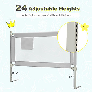 BABY JOY Bed Rail for Toddlers, 57’’ Extra Long, Height Adjustable & Foldable Baby Bed Rail Guard w/Storage Pocket & Double Safety Child Lock for Kids Twin Double Full Size Queen King Mattress (Gray)