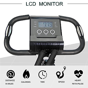 PS Stationary Folding Exercise Bike, magnetic drive cycle bikes with Resistance Belt backrest Digital Monitor Exercise Equipment for Home Gym&workout