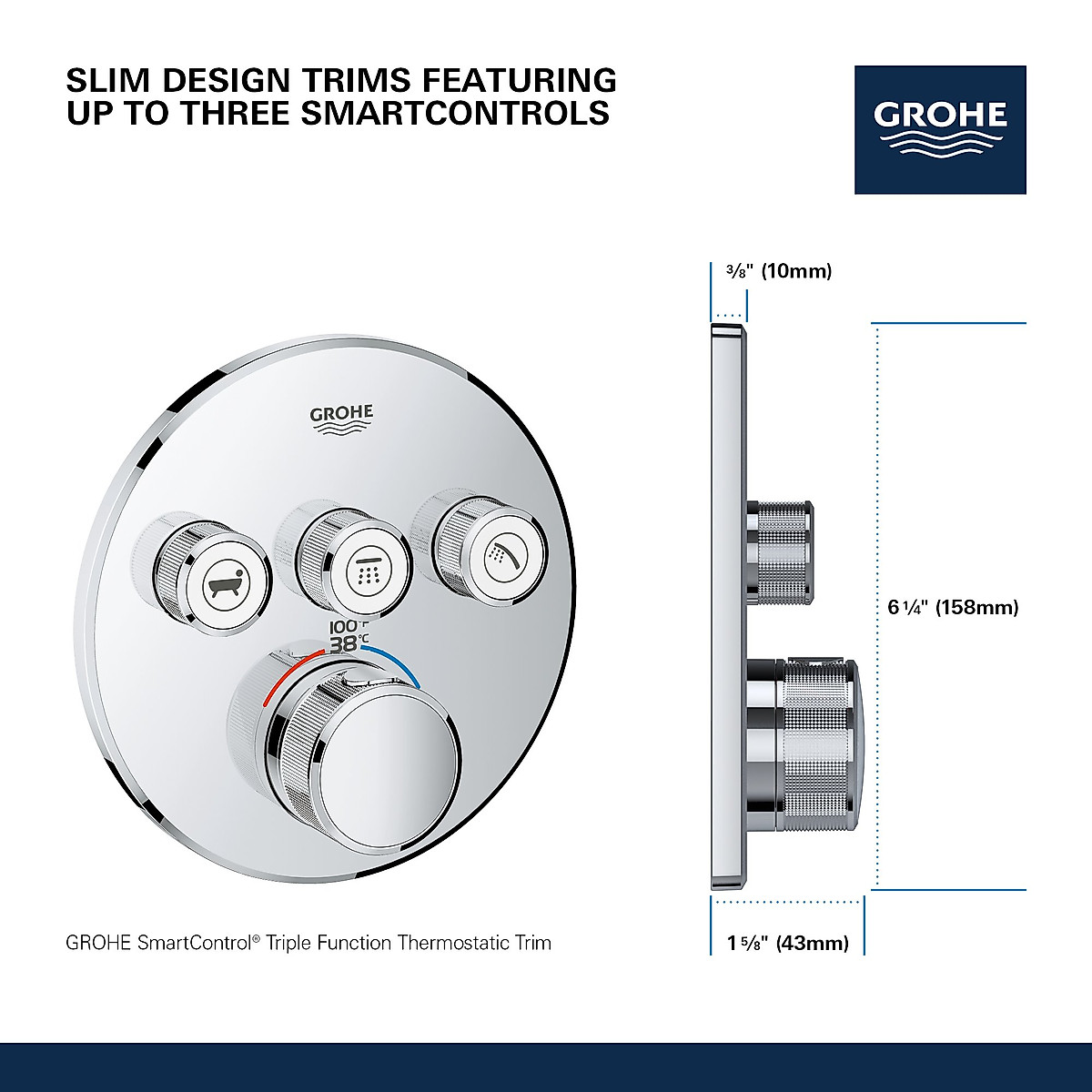 GROHE 29138EN0 Grohtherm Triple-Function Shower Thermostatic Valve Trim Kit, Brushed Nickel Infinity Finish
