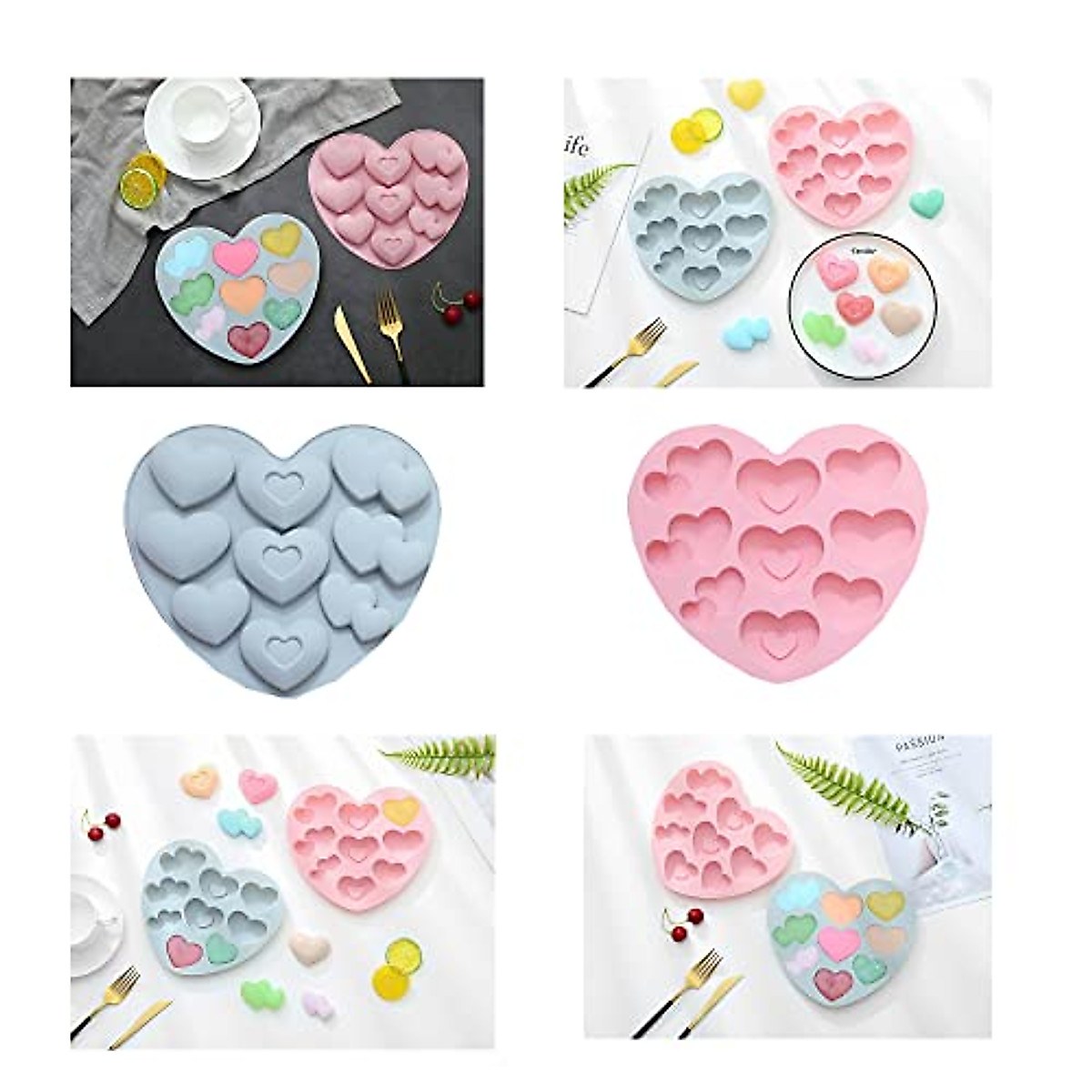 Silicone Square Cake Baking Pan Bakeware Brownie Pan+2 Silicone Heart Cake Pan, Mold a set of 3