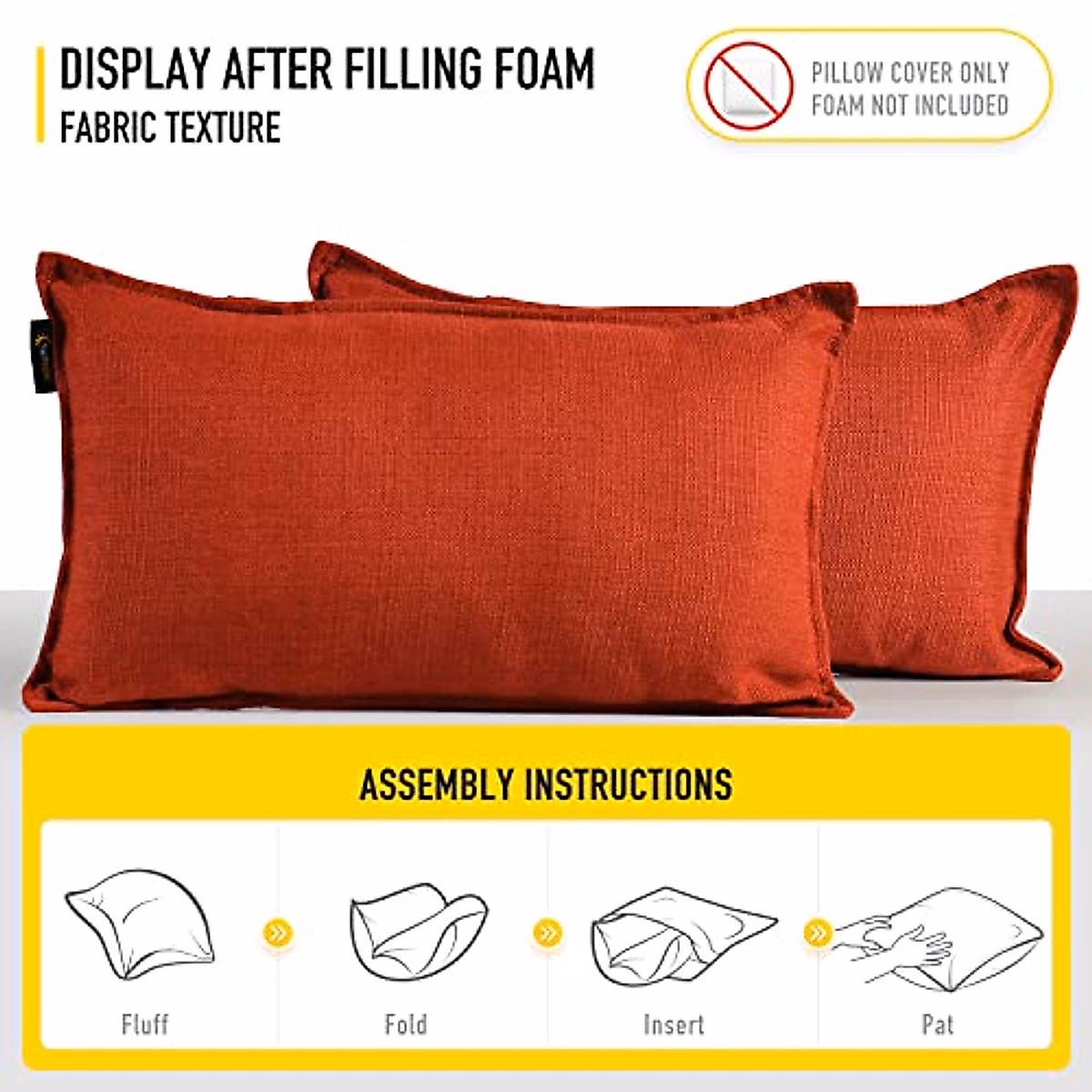 SUNROX FadeShield Outdoor Pillow Covers 12x20 Inch, Pack of 2, Water-, Stain-, UV Fade Resistant Decorative Throw Lumbar Pillow Covers for Patio Furniture Garden Balcony Couch