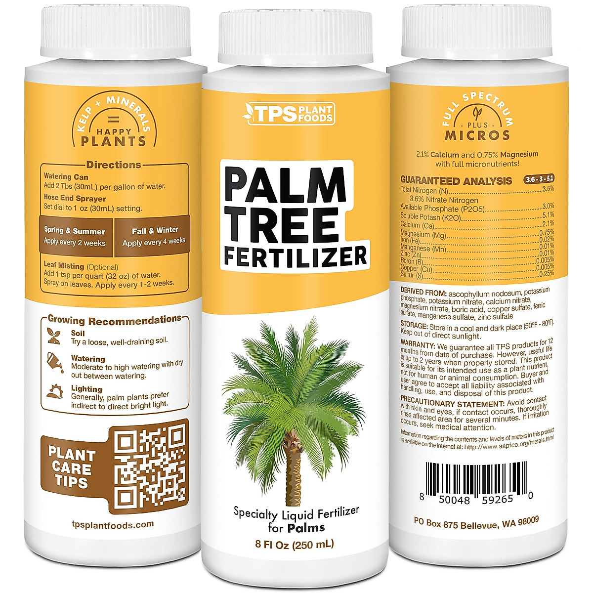 Palm Tree Fertilizer for All Palms and Ferns, Liquid Plant Food 8 oz (250mL)