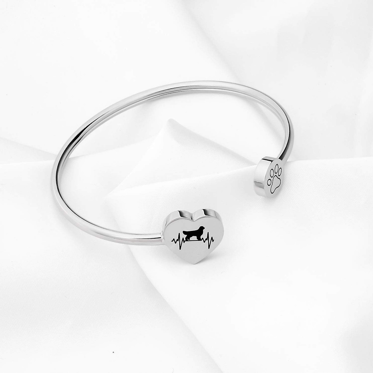 FUSTMW Dog Owner Bracelet Dachshund Boxer Golden Retriever Dog Lover Gifts Pitbull Boston Terrier Paw Print Bangle Jewelry (Golden Retriever Bracelet)