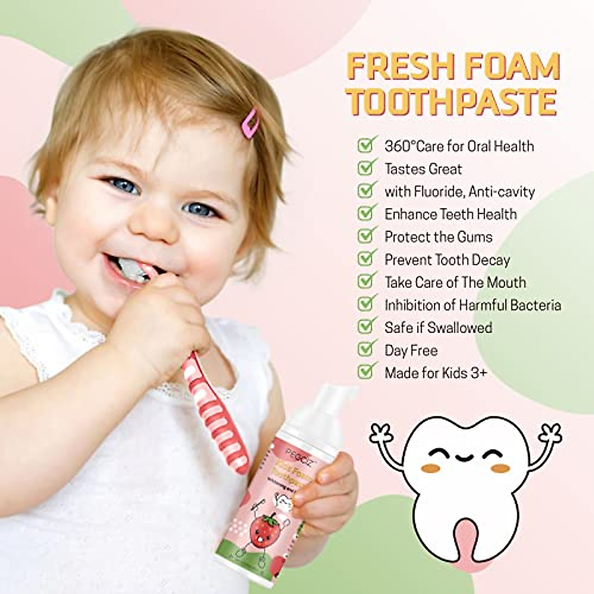 Kids Foam Toothpaste Toddler Toothpaste with Strawberry Flavor Kids Children's Toothpaste Pump Foam Toothpaste 2.11 Fl Oz (2)