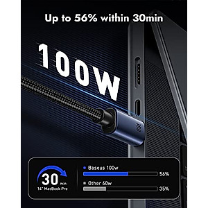 Baseus USB C Charger Cable, 100W PD 5A QC 5.0 Type C Fast Charging USB C to USB C Cable, Nylon Braided USB C Cable for iPhone 15/Pro/Plus/Pro Max, MacBook Pro, iPad Pro 12.9/Air/Mini, Samsung S23/S22