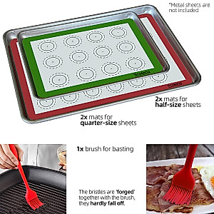 [5 Pack]Silicone Baking Mats Set, Non-Stick Food-Grade Safe Baking Supplies for Macarons/Cookies: 2 Half-Sheet Size+2 Quarter Size+1 Oil Brush[Extra Thick]