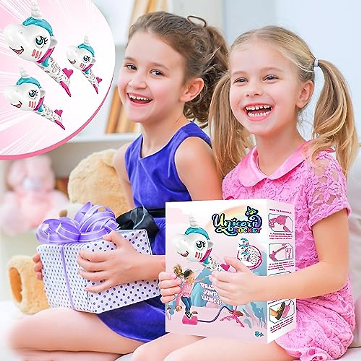 YOTOY Unicorn Rocket Launcher for Kids - Fun Outdoor Toys Launch of up to 100 Ft, 3 Unicorn Rockets, Gifts for 3 4 5 6 7 Years Old Girls and Boys