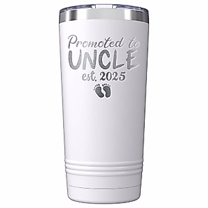 shop4ever Promoted to Uncle Est. 2025 Tumbler Insulated Tumbler 20 oz. with Lid, Stainless Steel Cups Travel Coffee Mug New Uncle Baby Announcement Gift (White)